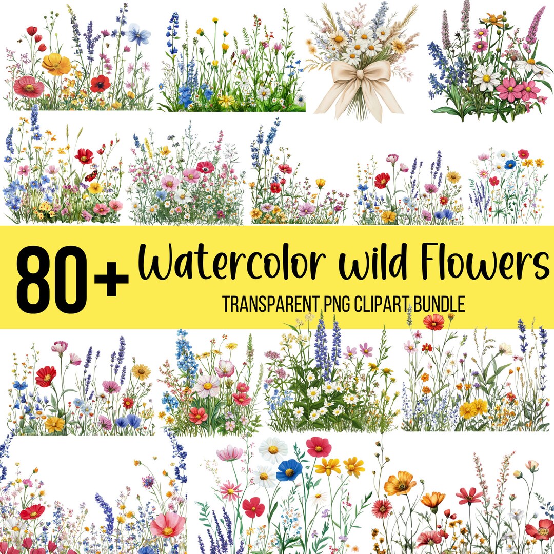 80+ Wildflower Clipart Bundle, Watercolor Wildflower Png, Wildflower ...