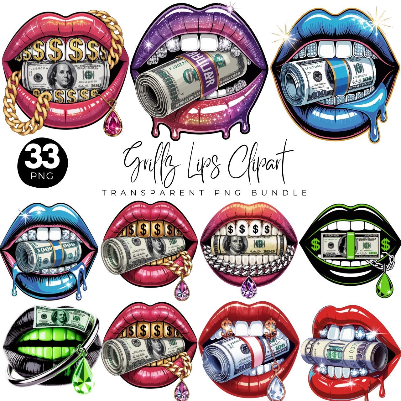 100 Dollar Bill Lips Png Bundle, 100 Dollar Bill Clipart,lips ...