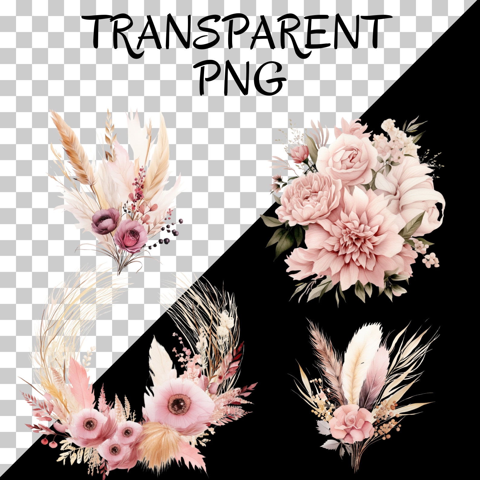 Pink Bohemian Floral Clipart Png, Bohemian Clipart, Floral Watercolor ...