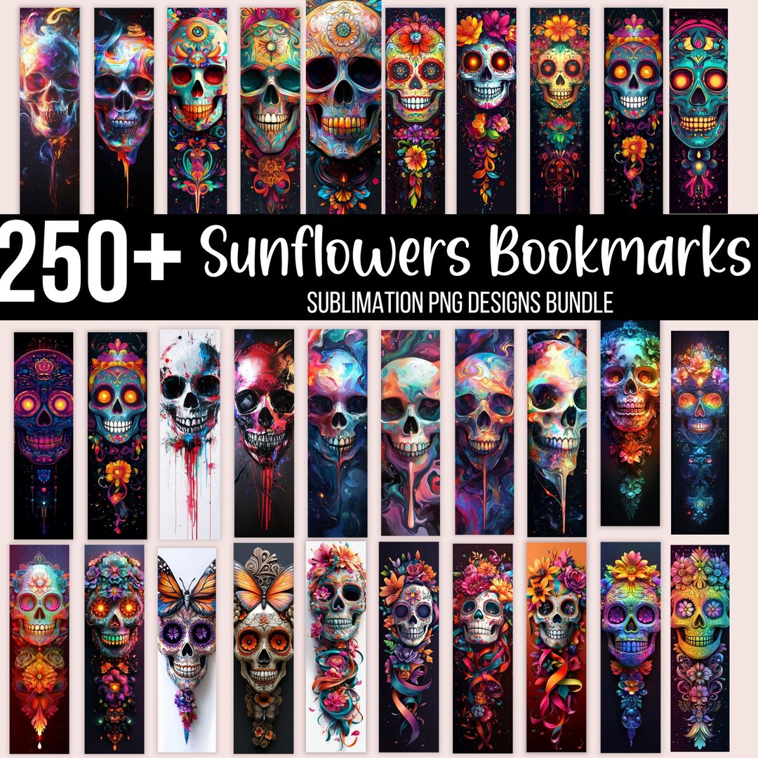 250+ 3D Skull Bookmarks, Sugar Skull PNG, Halloween Bookmark Bundle ...