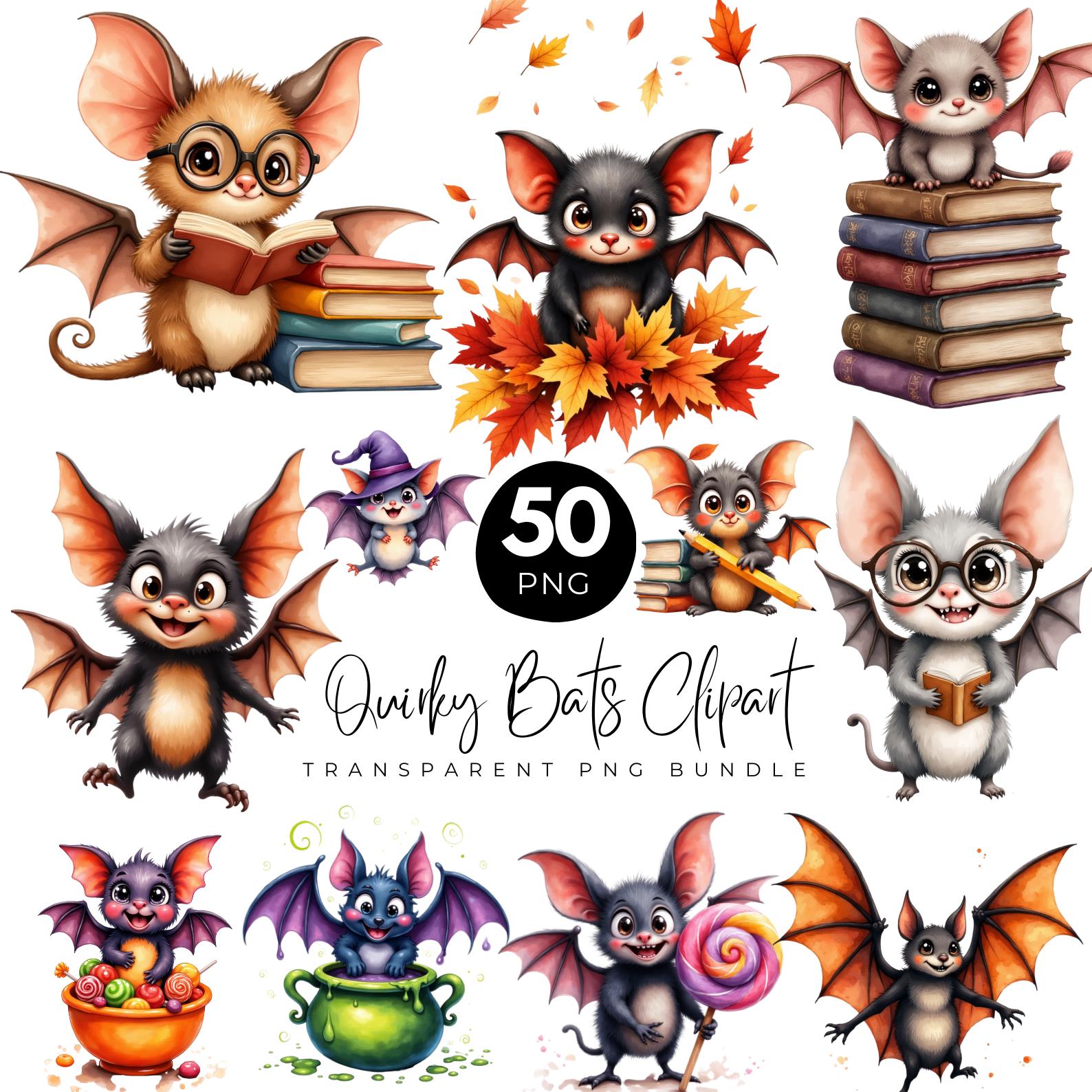 50 Quirky Bats Png Clipart, Cute & Funny Bats Bundle, Cute Halloween ...