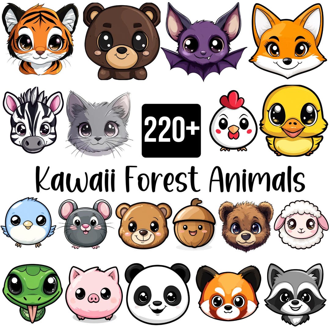 220+ Kawaii Forest Animals PNG Bundle, Cute Animal Clipart, Cartoon ...