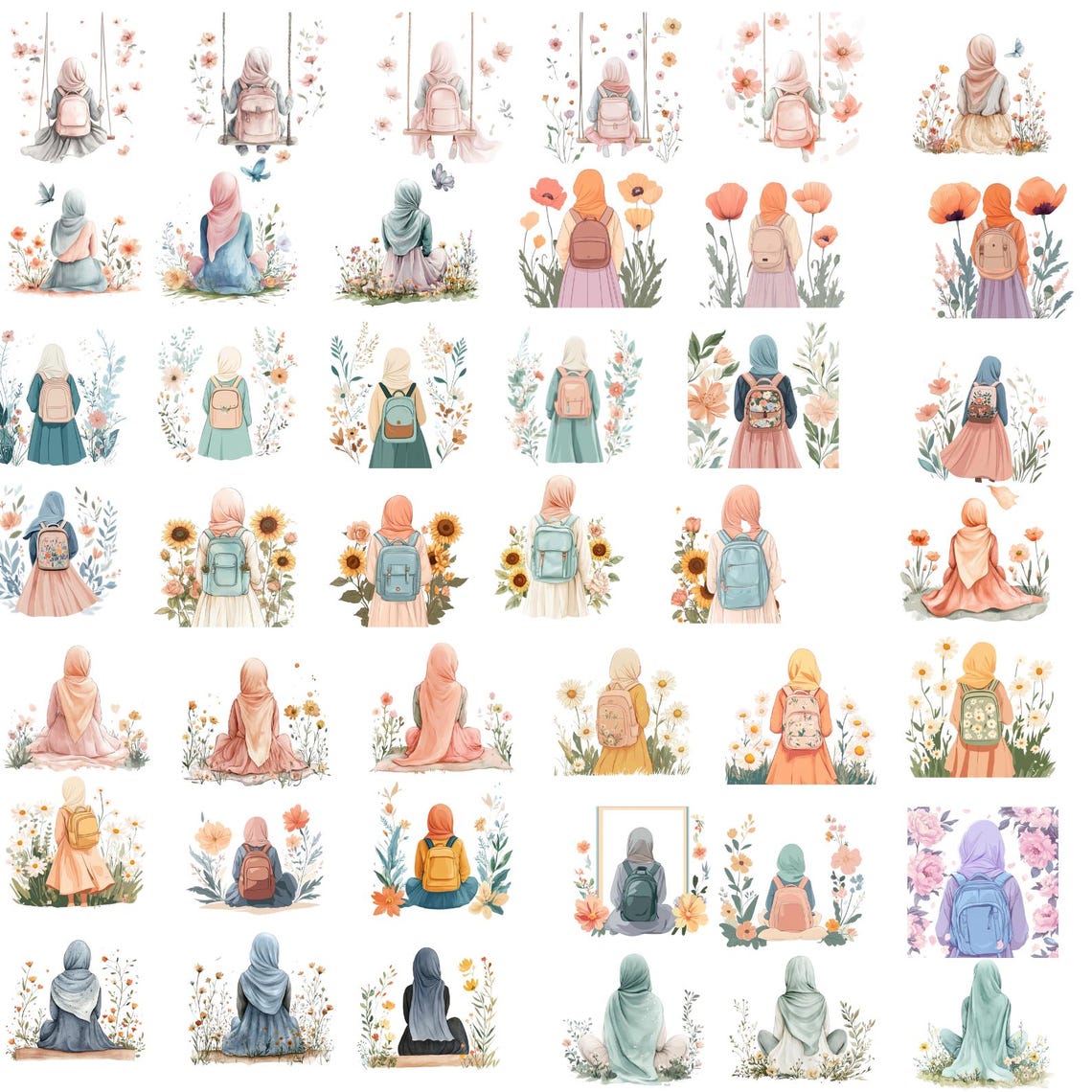 130 Hijabi Clipart Bundle, Hijab Back View, Muslimah Girl Png, Islamic ...