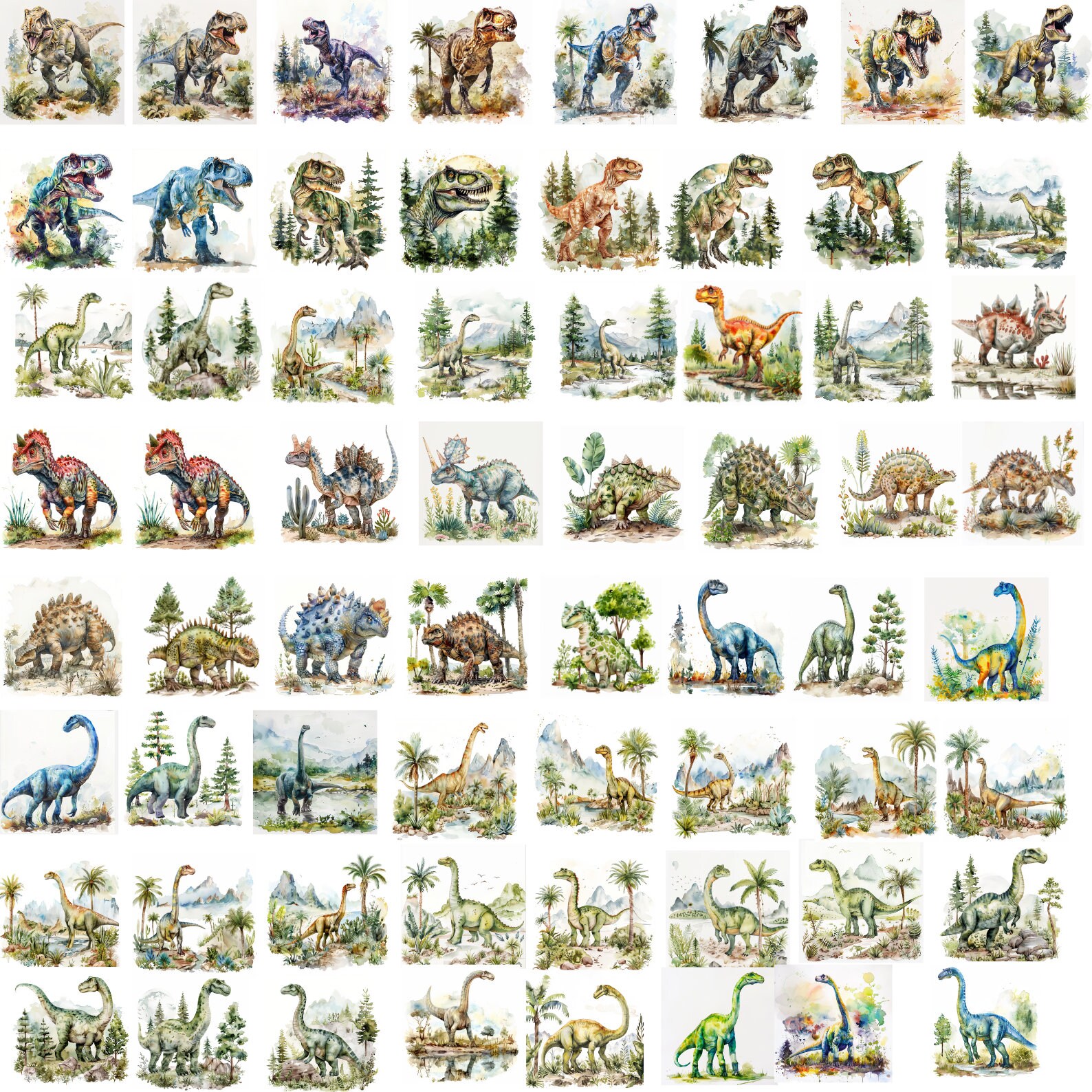 100+ Watercolor Realistic Dinosaur Clipart Bundle, Cute Dinosaur ...
