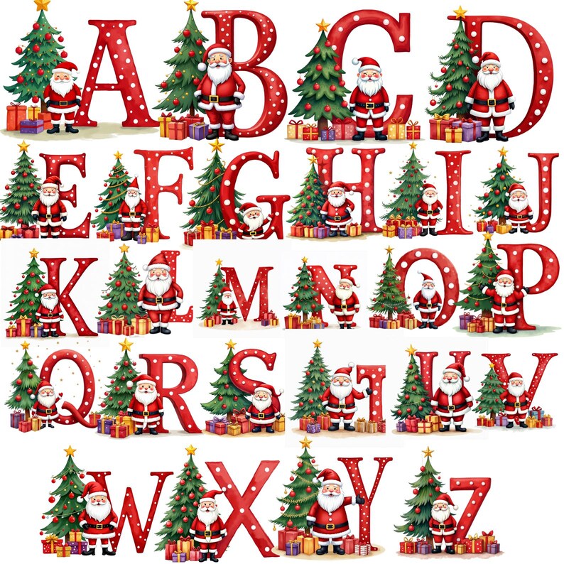 Christmas Alphabet PNG Bundle, Festive Christmas Letters Clipart ...