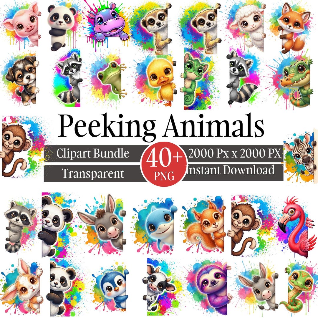 40+ Peeking Animals Clipart Bundle, Cute Animal Peek PNG, Cartoon ...