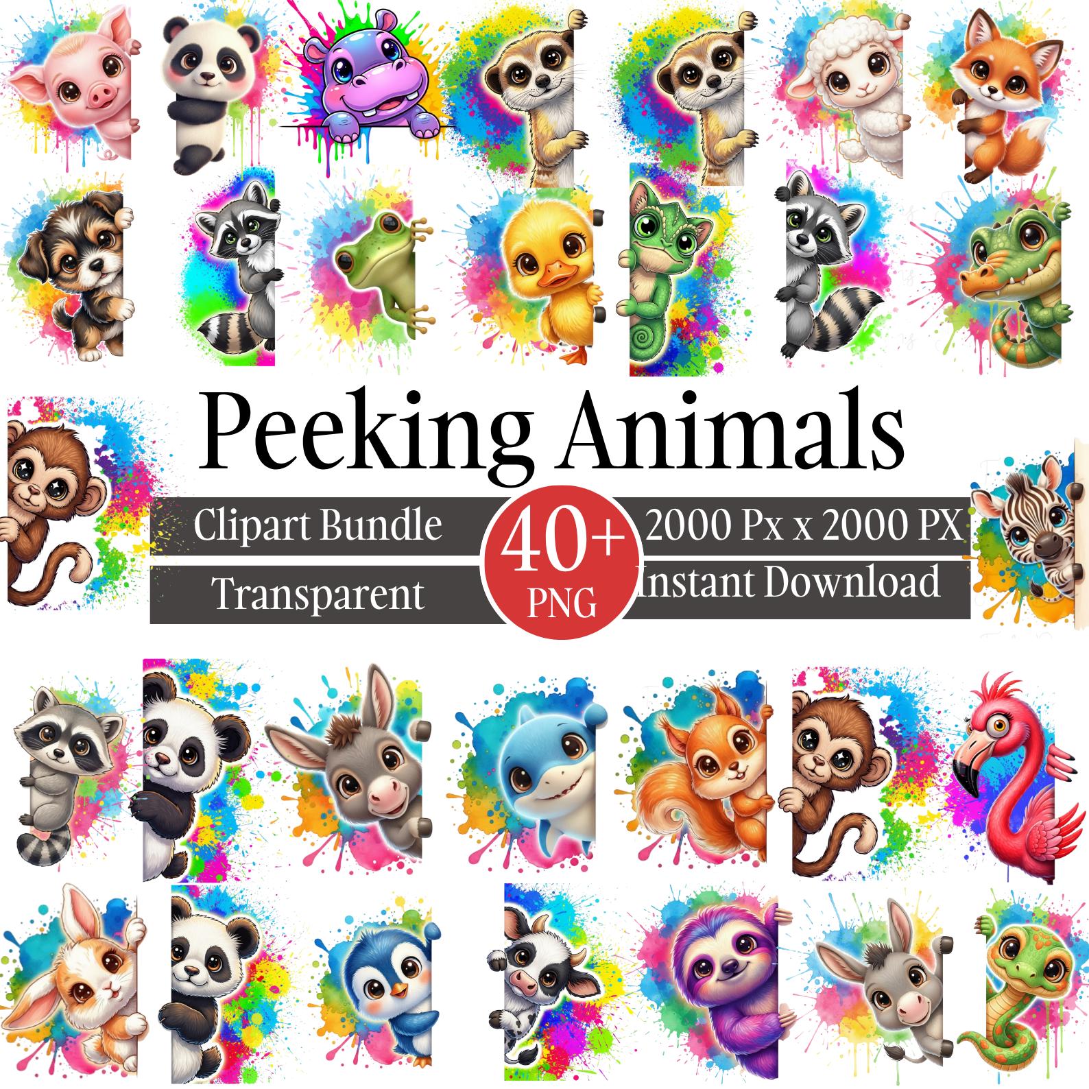 40+ Peeking Animals Clipart Bundle, Cute Animal Peek PNG, Cartoon ...