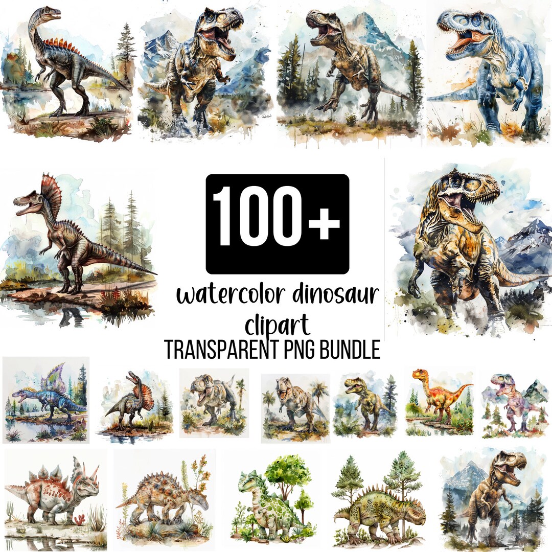100+ Watercolor Dinosaur Clipart Bundle, Cute Dinosaur Clipart ...