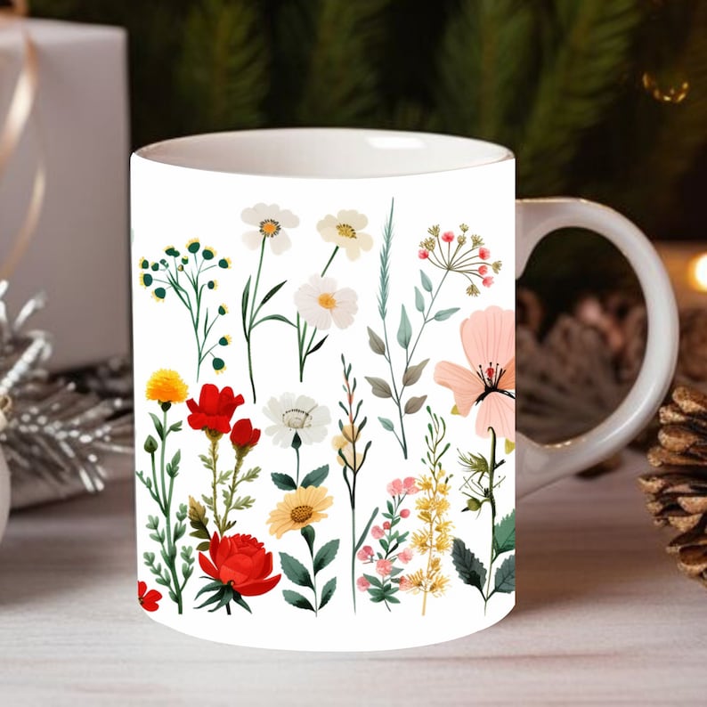 20 Wildflowers Mug Sublimation Designs, Spring Mug Template Designs ...