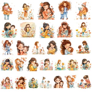 30 Mothers Watercolor Clipart Bundle, Cute Mother's Day Clipart, Mom ...
