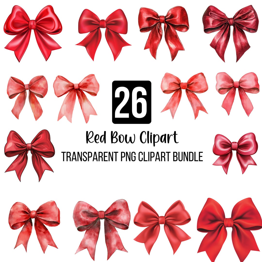 26 Watercolor Red Bows Clipart PNG Bundle, Coquette Bow Clipart, Cute ...
