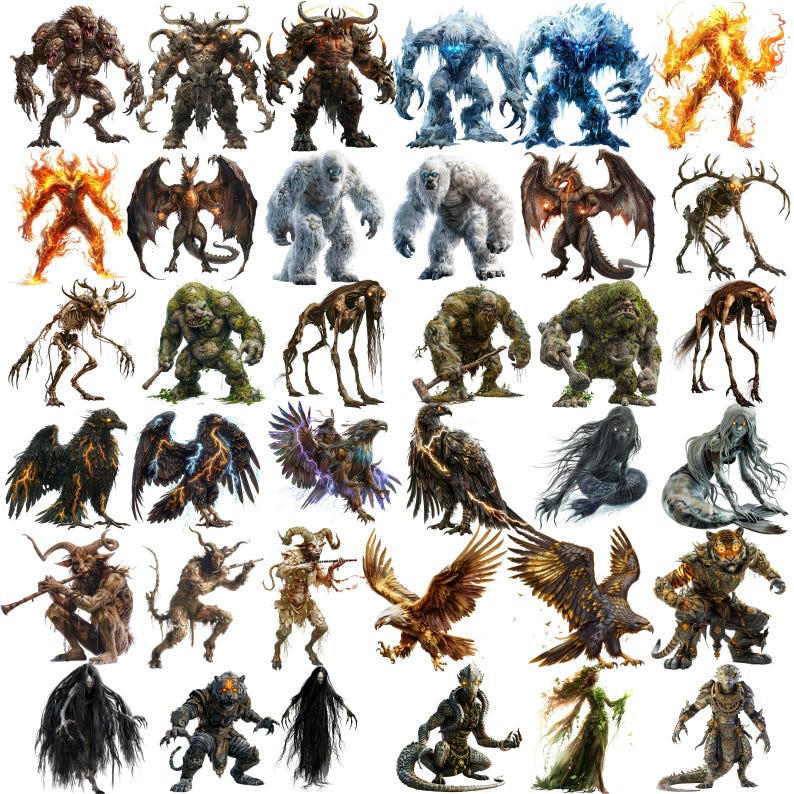 Mythological Creature Clipart Bundle, Fantasy PNG, Wall Art Prints ...
