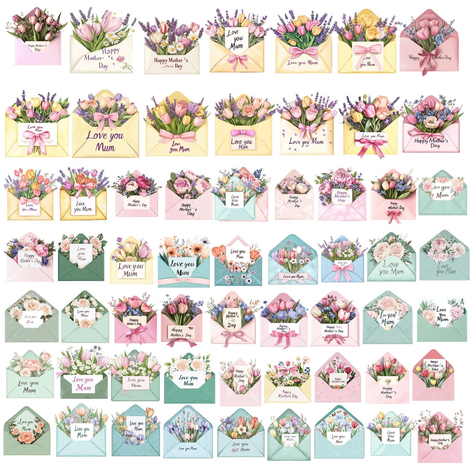80+ Mothers Day Envelope Clipart, Floral Envelope PNG, Love Mom Letter ...