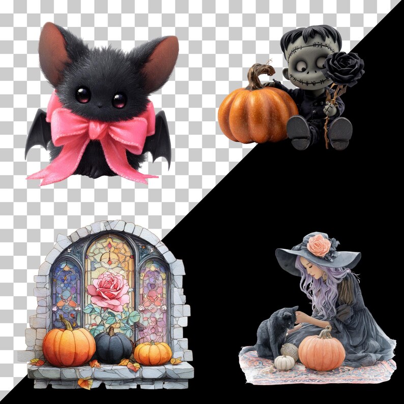 100 Pastel Goth Halloween PNG Bundle, Pink and Black Halloween Clipart ...