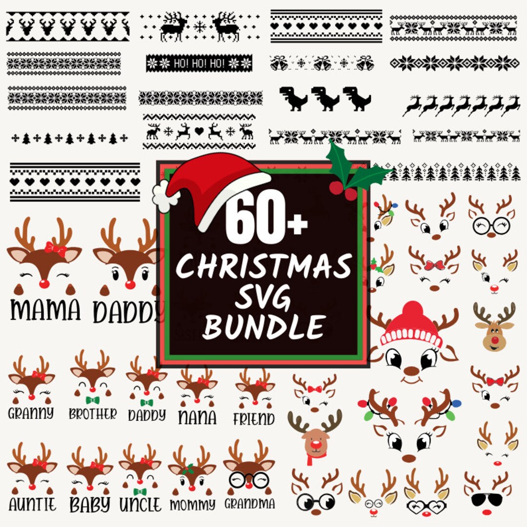 Christmas Mega SVG Bundle, Christmas Reindeer Faces Bundle, Ugly Sweater Svg, Boy Reindeer ...