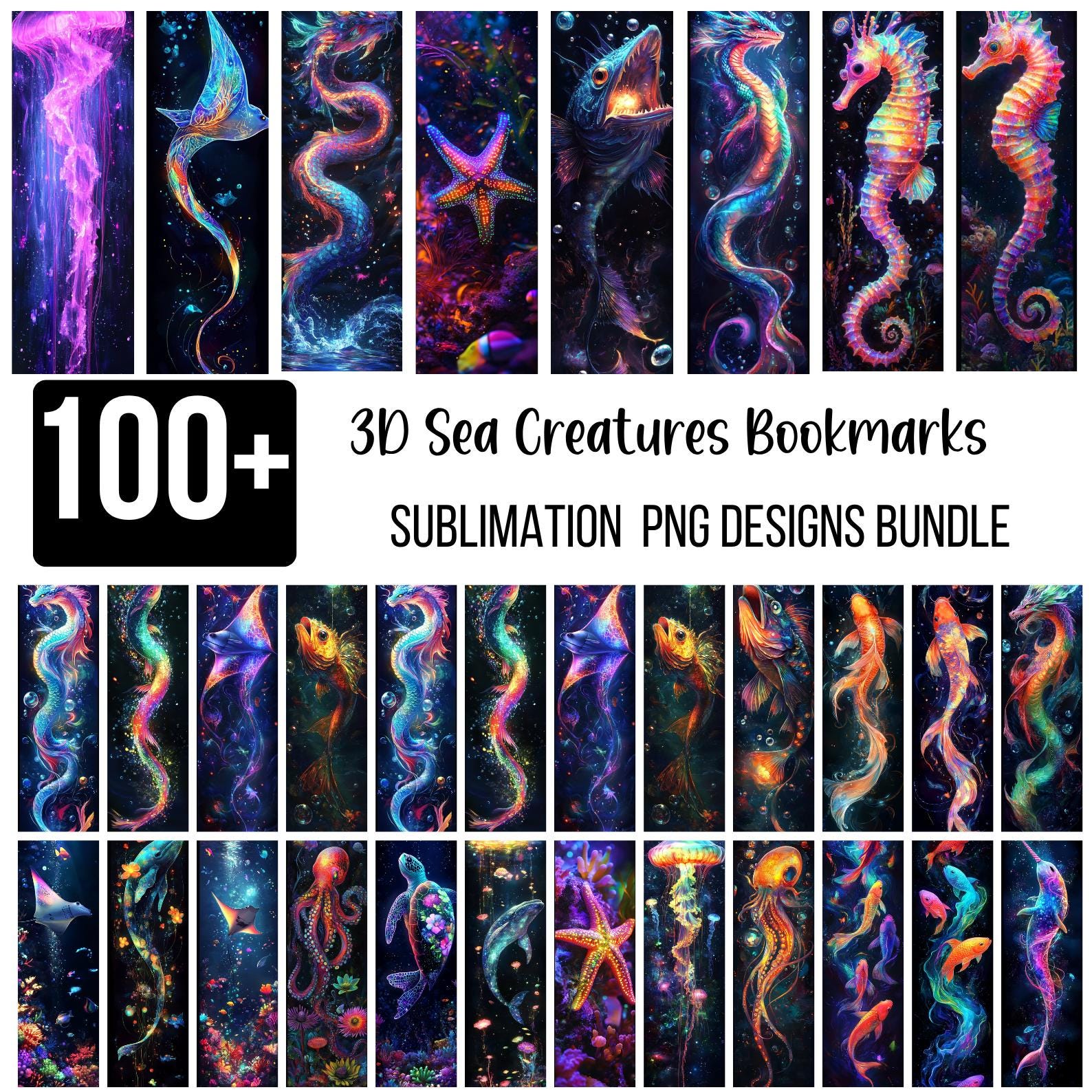 100+ 3D Sea Creatures Bookmarks, Ocean Animal PNG, Underwater Bookmark ...