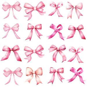 Watercolor Pastel Pink Bows Clipart PNG, Pink Watercolor Bows Bundle ...