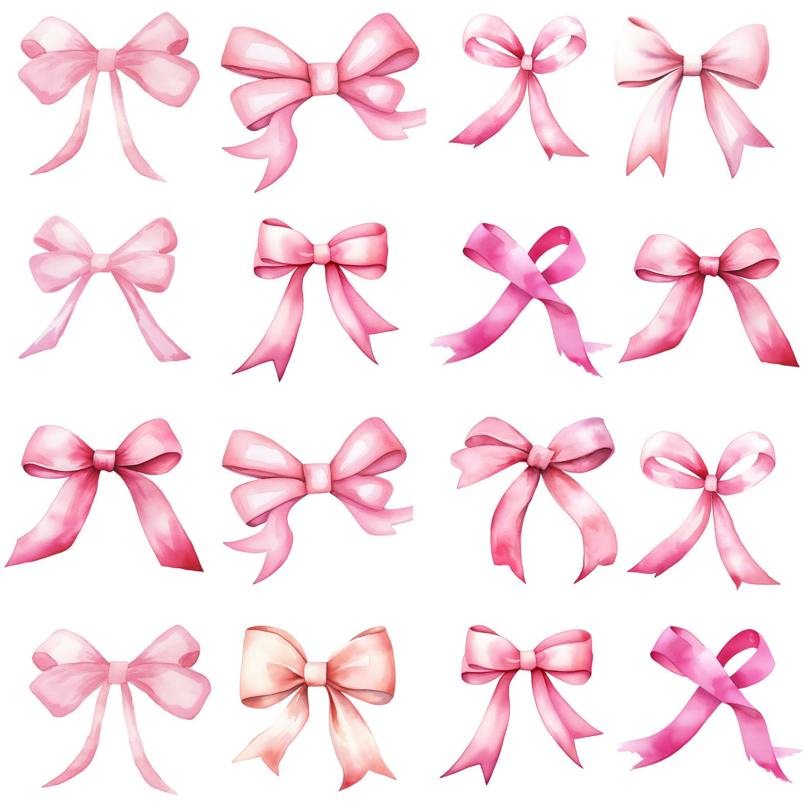 Watercolor Pastel Pink Bows Clipart PNG, Pink Watercolor Bows Bundle ...
