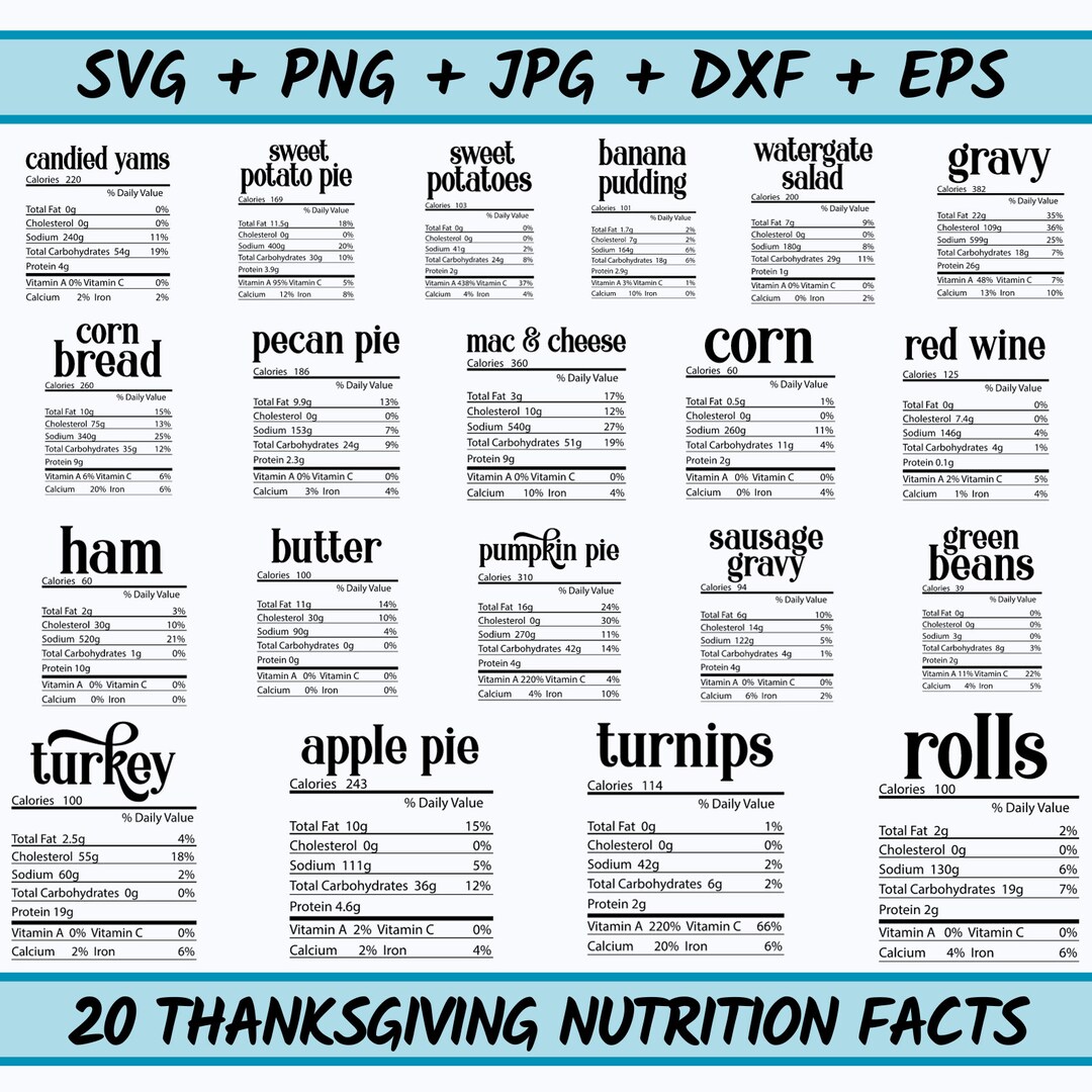 Thanksgiving Nutrition Facts Bundle Svg, Nutrition Food Facts Bundle ...