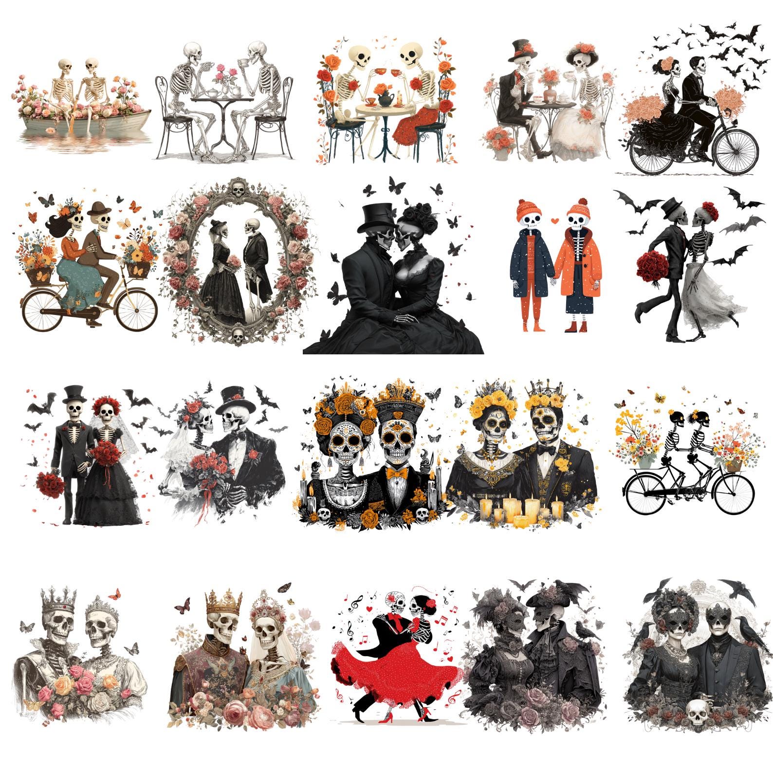 Skeleton Couple Png Clipart Bundle, Halloween Clipart Images, Gothic ...