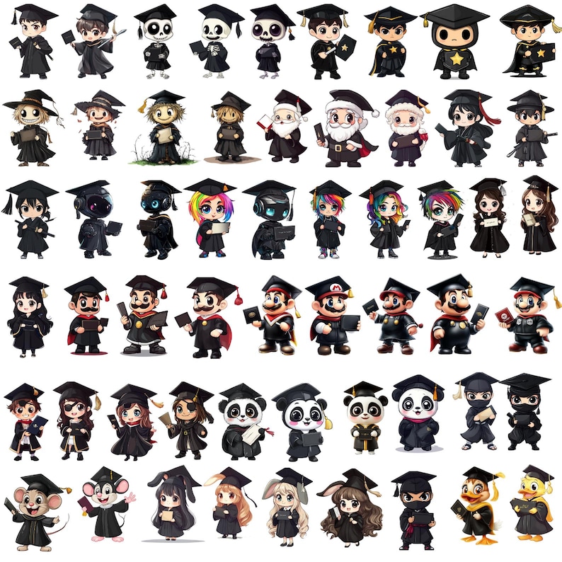 150+ Graduation Clipart Bundle, Cute Cartoon Graduate Characters, Funny ...