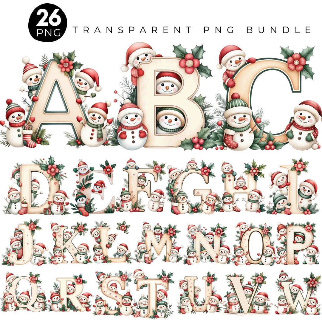 Christmas Alphabet PNG Bundle, Festive Christmas Letters Clipart ...