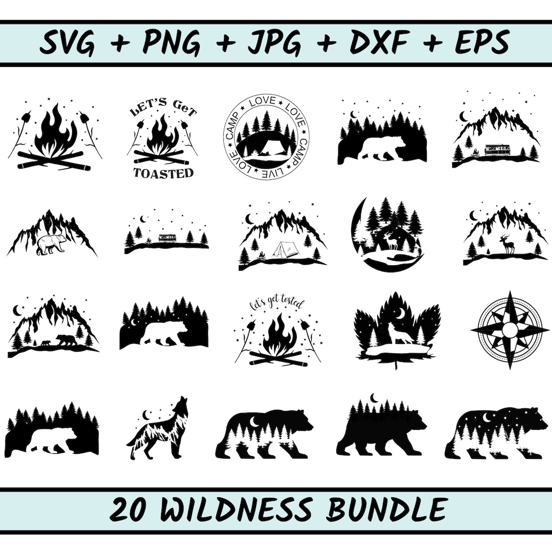 Wilderness Svg, Bear Svg, Wilderness Silhouette Pack, Bear in Mountain ...