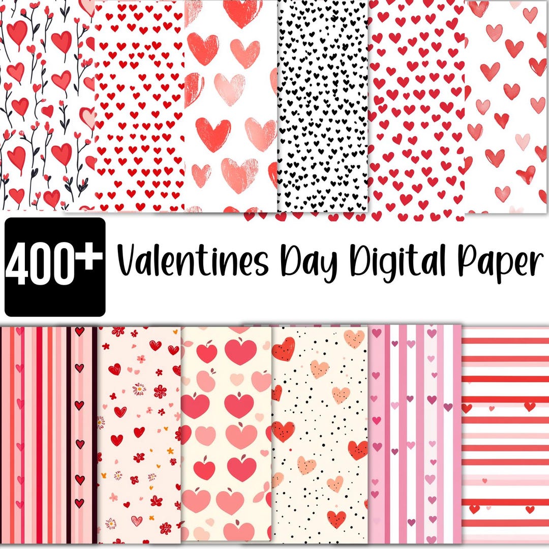 400+ Valentine's Day Digital Paper Bundle, Love Background Patterns ...