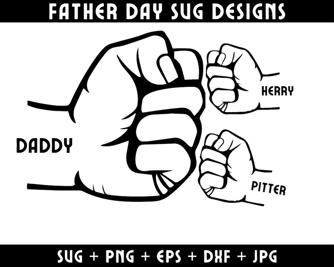 Fathers and 2 Childs Hands Svg, Personalized Father's Fist Bump Set Svg ...