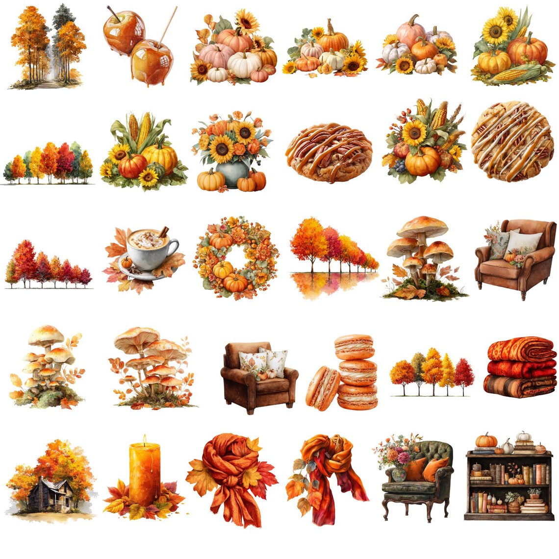 119 Watercolor Autumn Clipart Bundle, Cozy Fall PNG, Cottage Core Fall ...