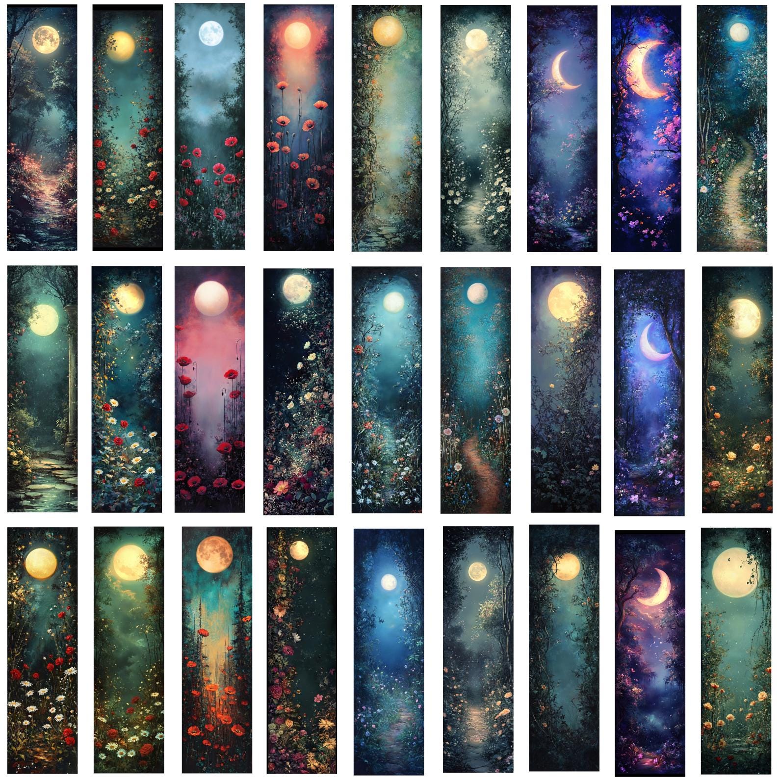 160+ Moonlight Garden Bookmarks PNG Bundle, Celestial Floral Bookmark ...