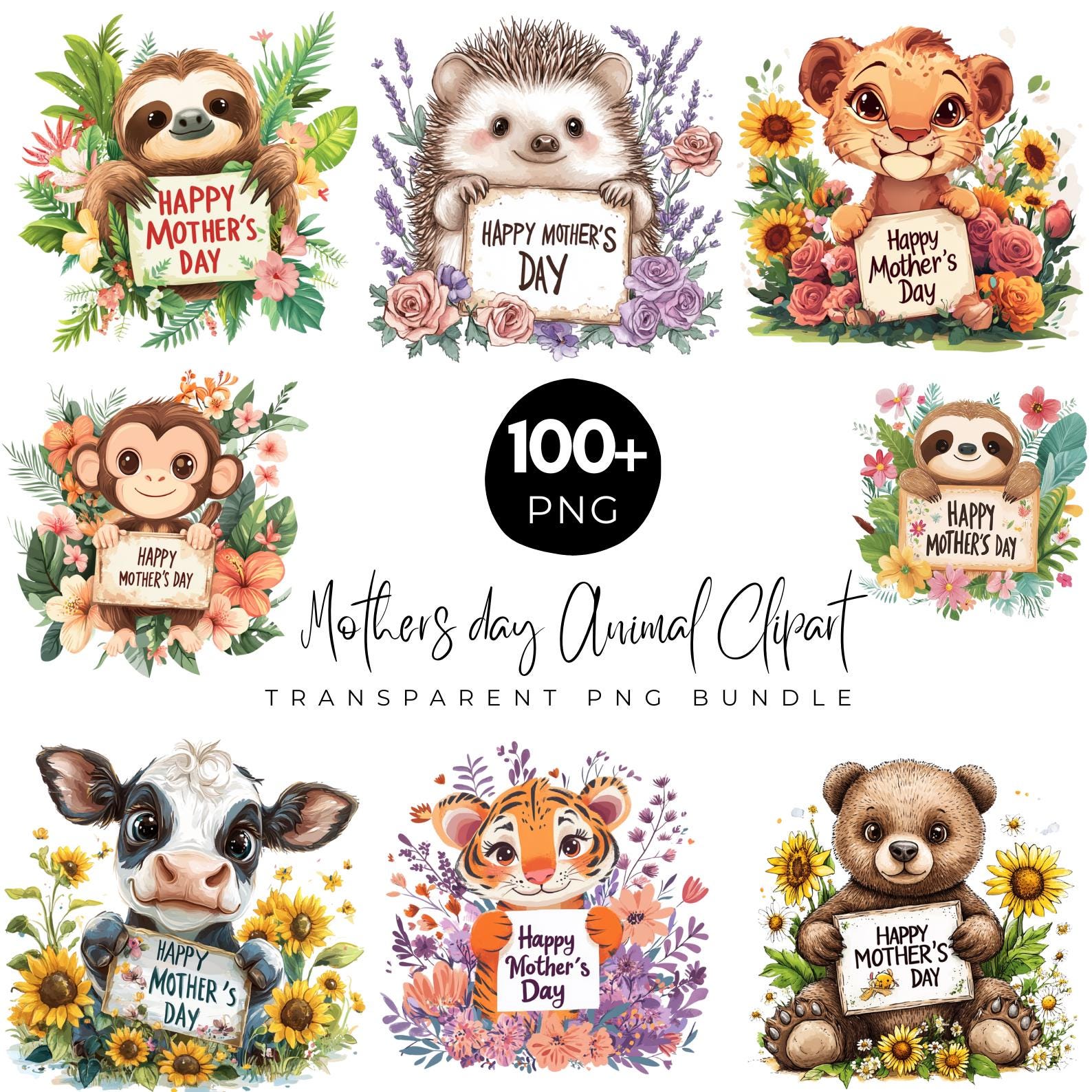 100+ Cute Baby Animals Clipart, Happy Mother's Day PNG, Transparent ...
