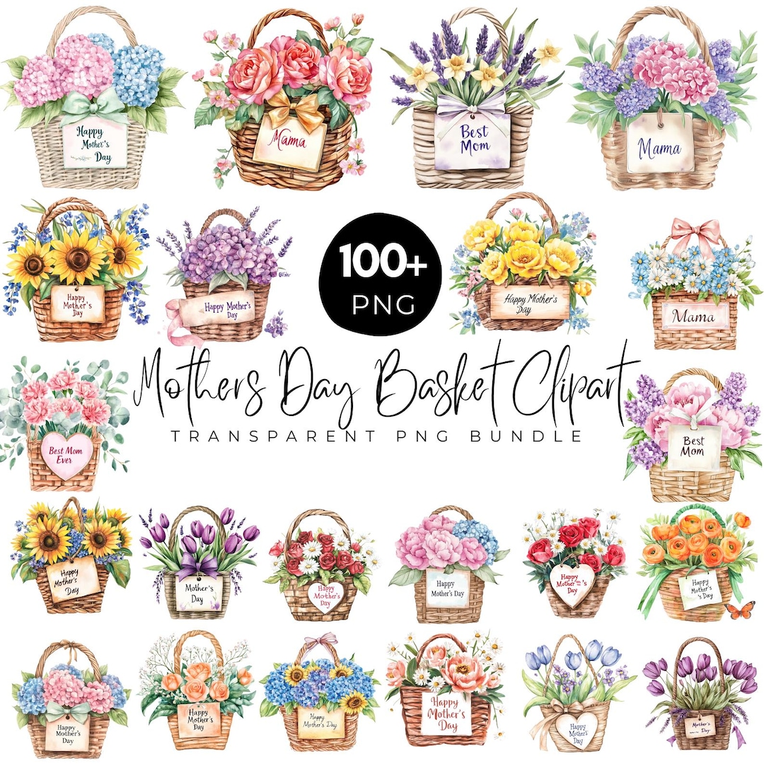 100+ Mother's Day Basket Clipart Bundle, Floral Basket Pngs, Best Mom ...