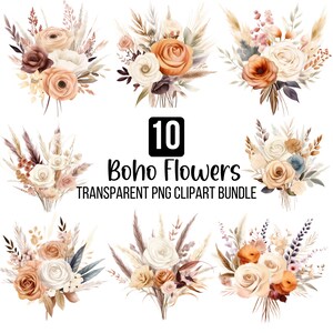 Watercolor Boho Flowers Clipart Png, Bohemian Clipart Bundle, Boho ...