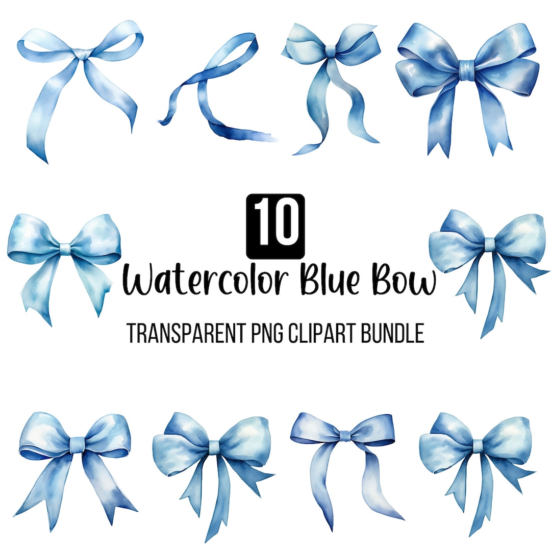 Watercolor Pastel Blue Bows Clipart PNG, Blue Watercolor Bows Bundle ...