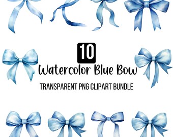 Blue Bows Clipart PNG, Blue Watercolor Bows Bundle, Bow Frames Clipart, Pastel Ribbon Bow, Silk ...