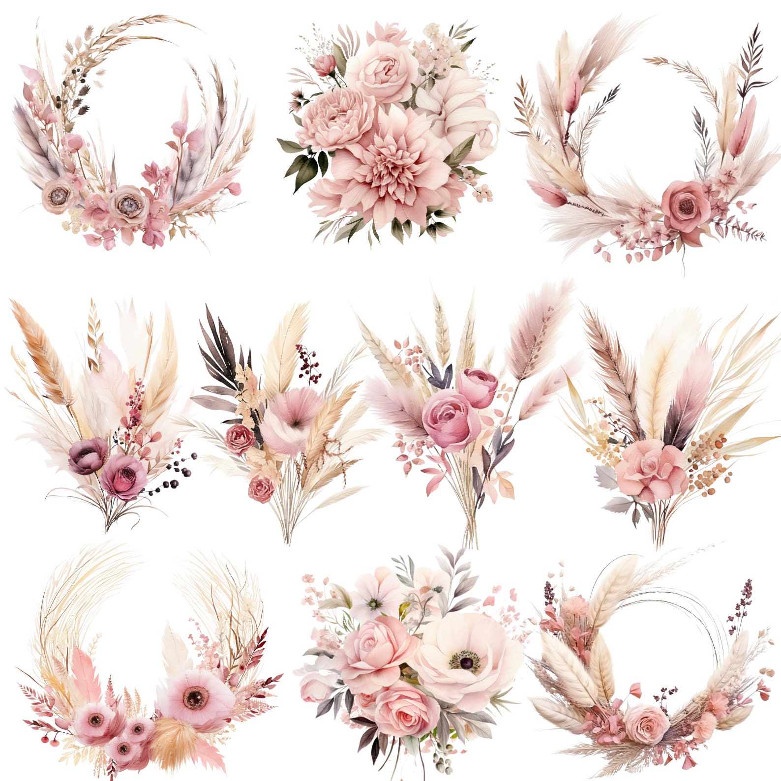 Pink Bohemian Floral Clipart Png, Bohemian Clipart, Floral Watercolor ...