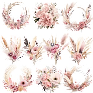 Pink Bohemian Floral Clipart Png, Bohemian Clipart, Floral Watercolor ...