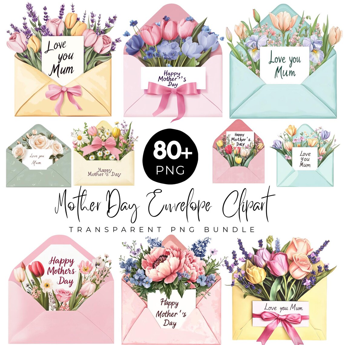 80+ Mothers Day Envelope Clipart, Floral Envelope PNG, Love Mom Letter ...