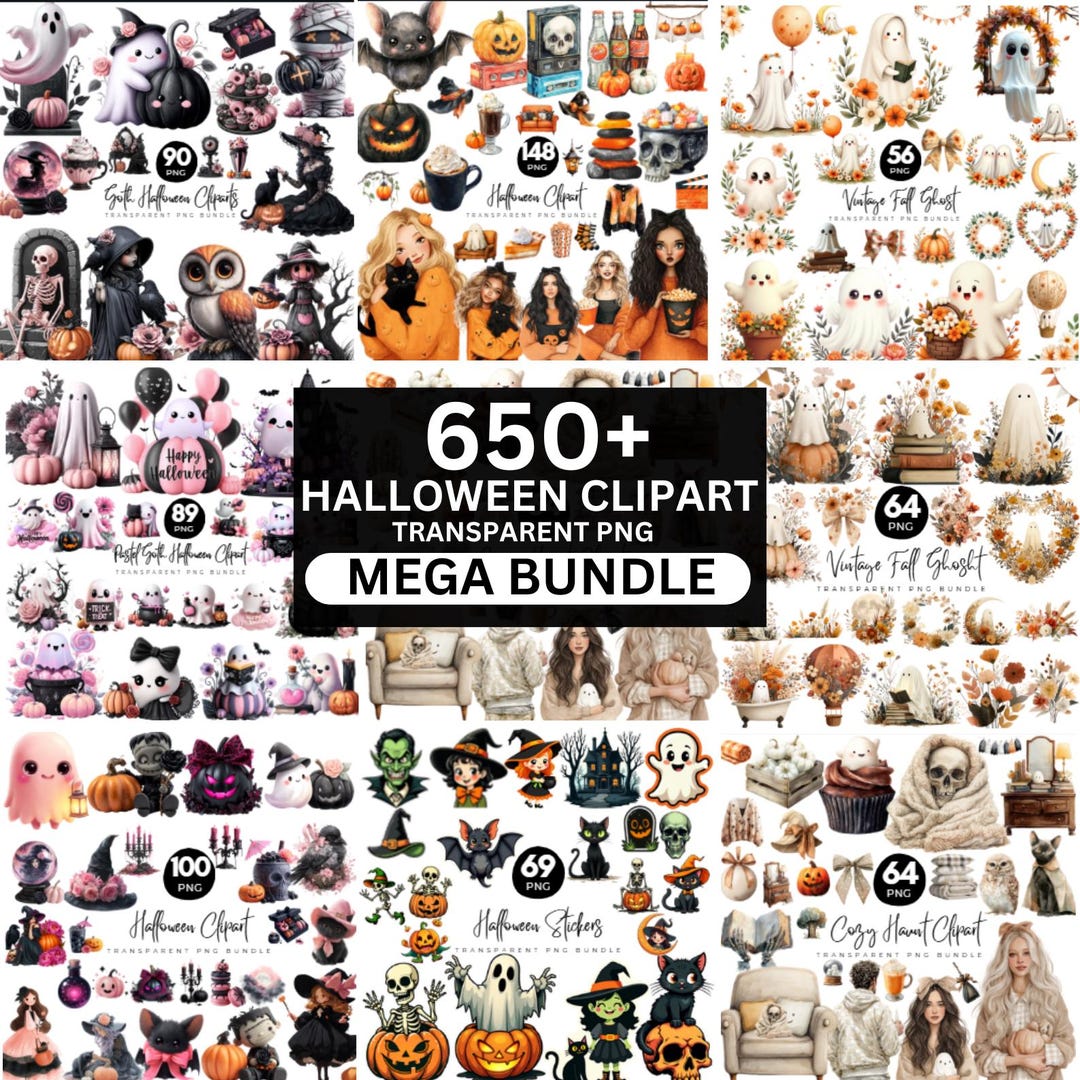 650+ Halloween Clipart Mega Bundle, Halloween Clipart Png, Happy ...