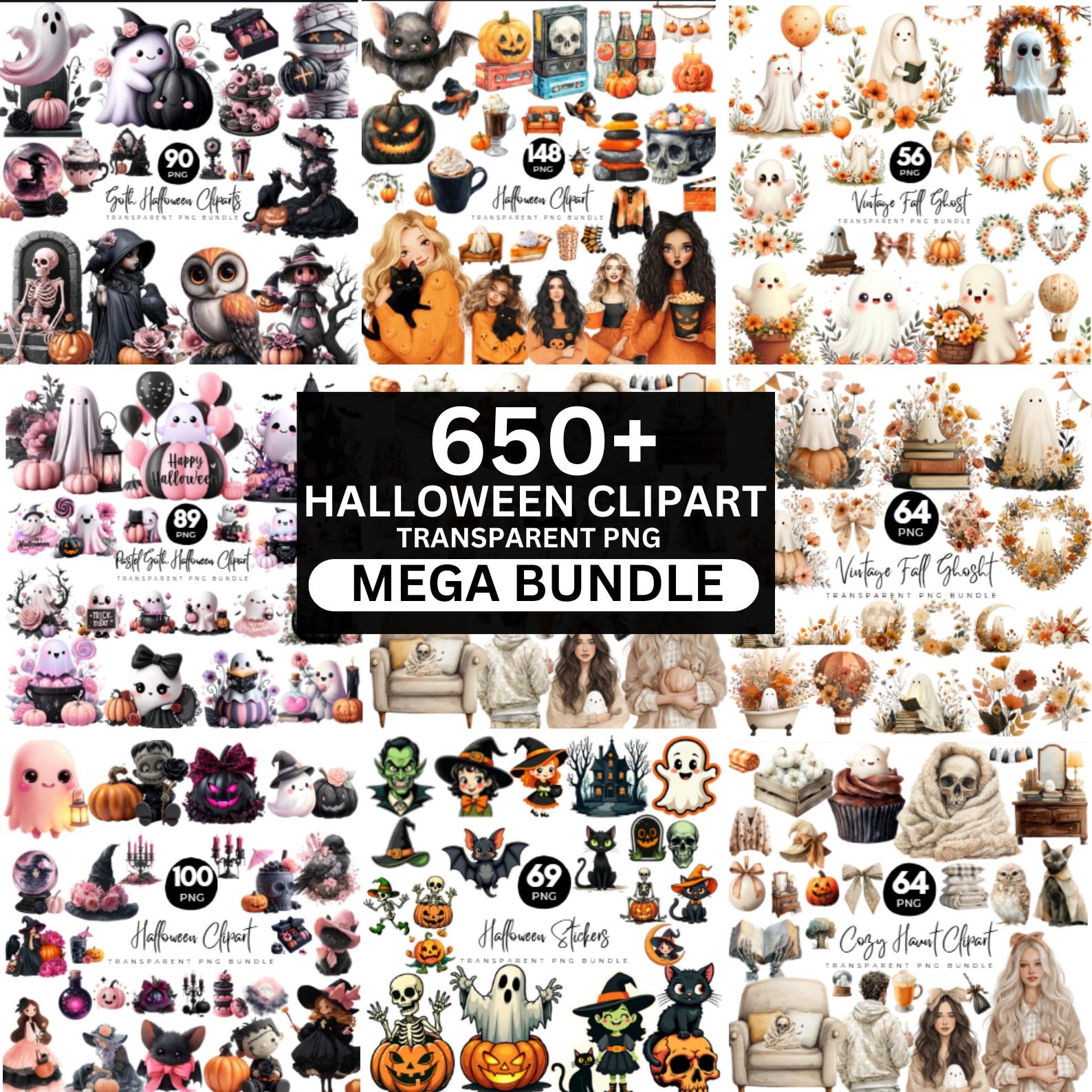 650+ Halloween Clipart Mega Bundle, Halloween Clipart Png, Happy ...