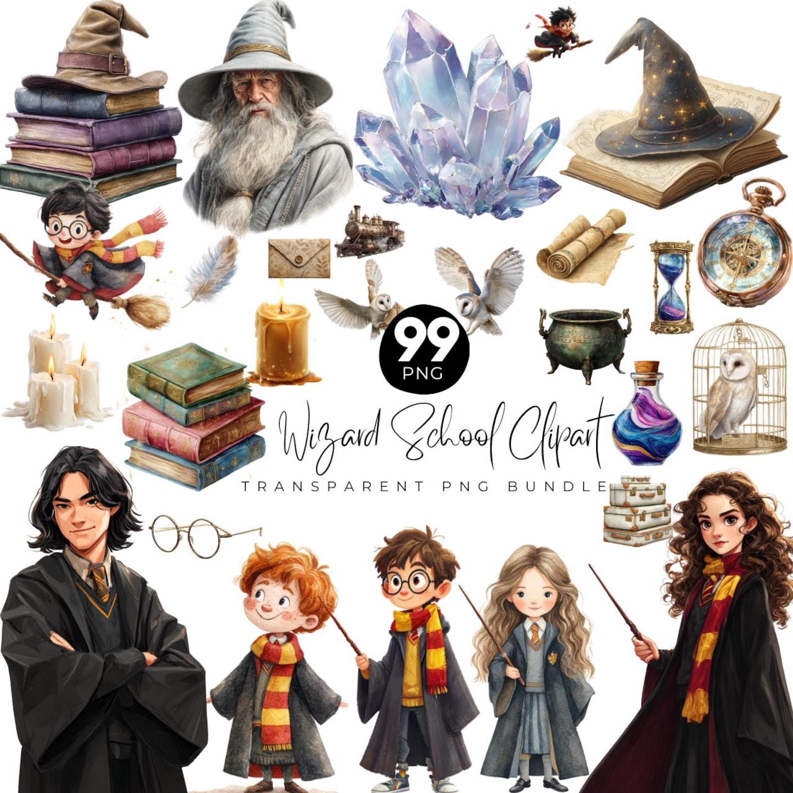 99 Wizard School Clipart Bundle, Magic School Clipart, Watercolor Cute ...