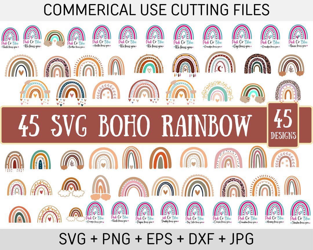45 Mega Bundle of Boho Rainbow Svg Bundle, Cute Rainbow Svg, Boho ...