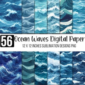56 Ocean Waves Digital Paper, Seamless Sea Texture Backgrounds, 12x12 ...