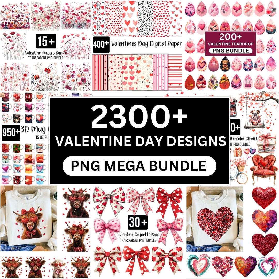 2300+ Valentine Mega Bundle, Valentine Clipart PNG, Valentines Day ...