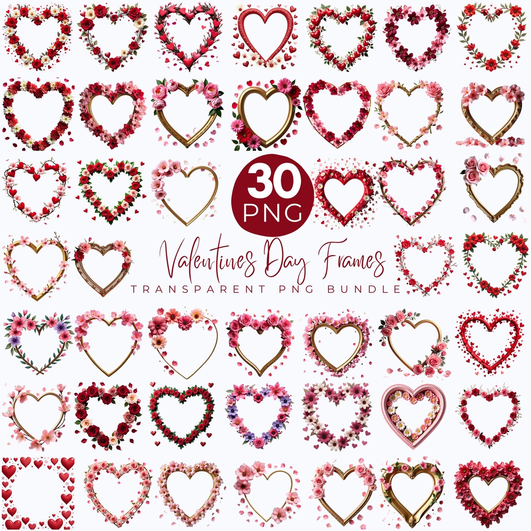 30 Heart Valentine Frames Clipart Bundle,valentines Day Card Frames ...