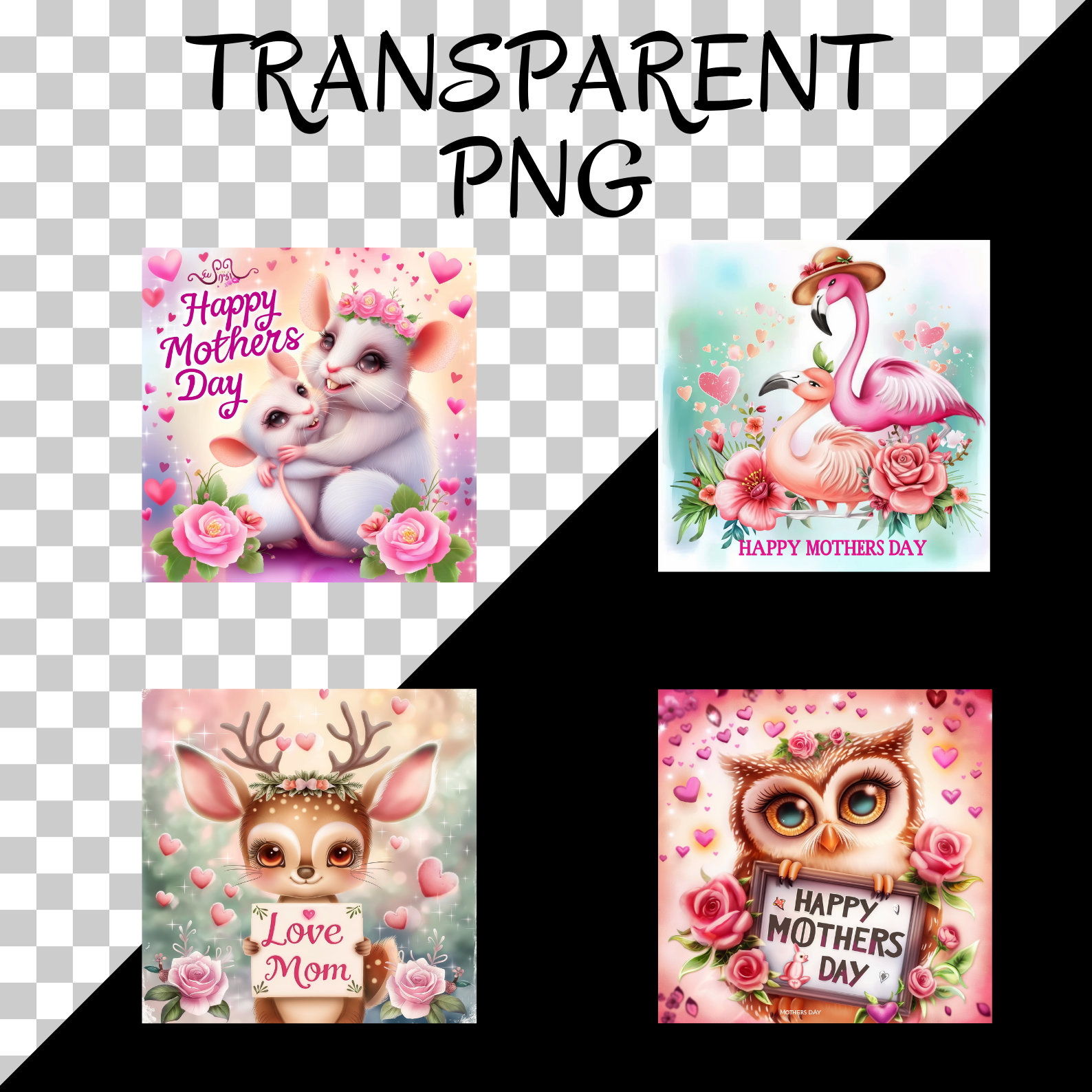 Happy Mothers Day Animals Clipart Bundle, Watercolor Cute Mother and ...