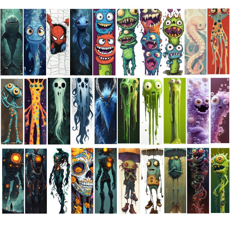 200+ Monster Bookmark PNG Bundle, Cute Cartoon Monster Bookmarks, Kids ...