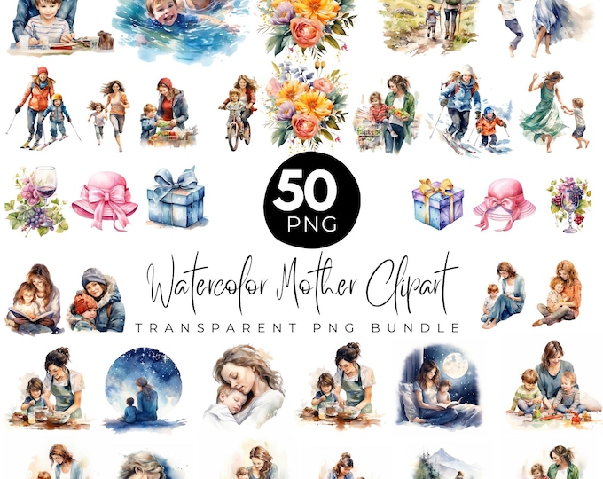 49 PNG Mothers Watercolor Clipart Bundle, Cute Mother's Day Clipart ...
