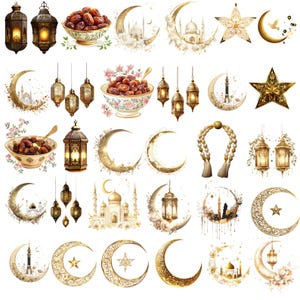 50+ Islamic Clipart PNG Bundle, Ramadan Lanterns, Moon and Stars ...